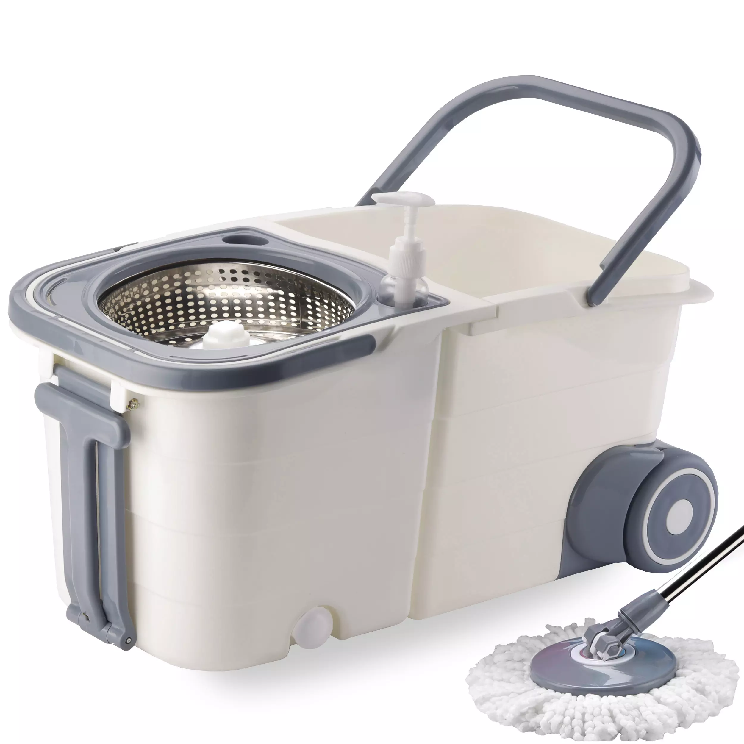 Buy V-Mop Double Twin Steel Bucket Wheel Spin Wet and Dry Mop Set White ...