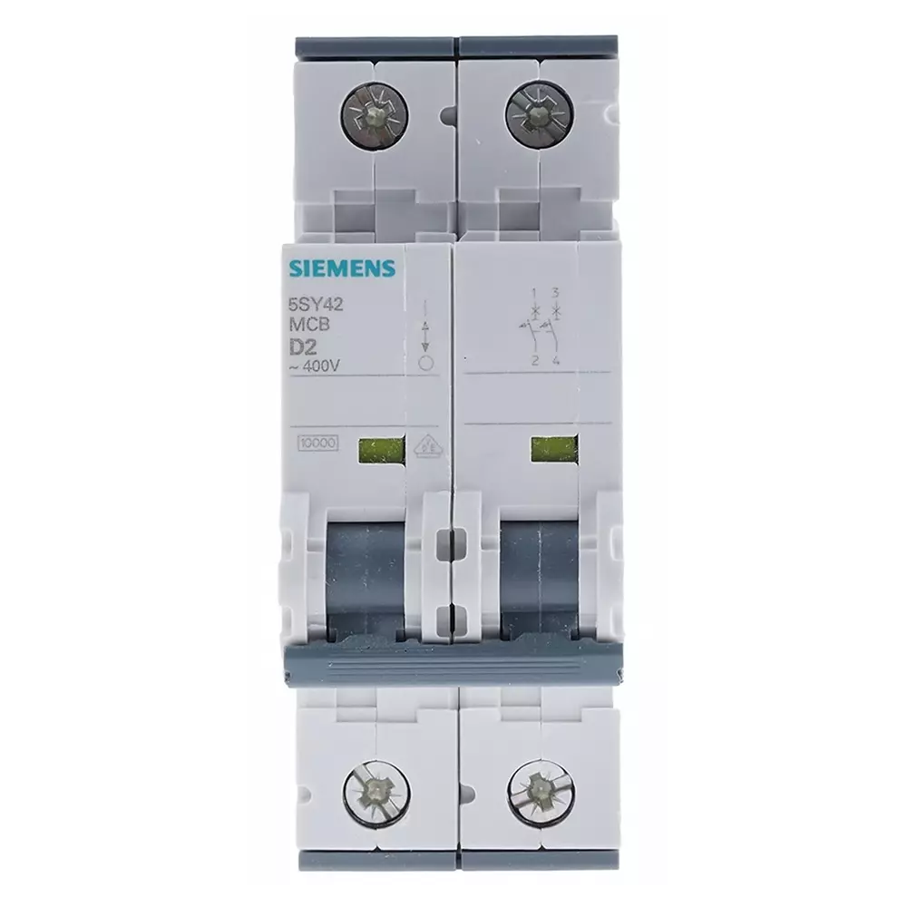 Buy Siemens Sentron 5SY4 MCB, 2P, 2A Curve D, 440V AC, 10 kA Breaking ...