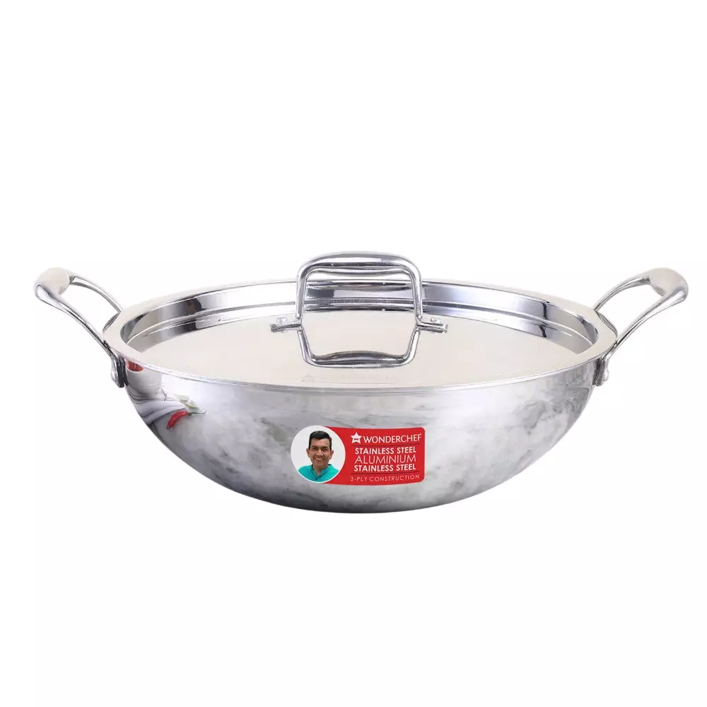 Buy Wonderchef Nigella Kadhai with Lid 20 cm 1.5 L Tri-ply Stainless ...
