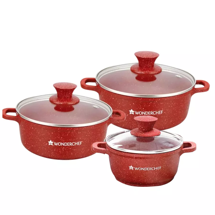 Buy Wonderchef Granite 1.15, 2, 4.5 L Cookware Set with Glass Lid Pure ...