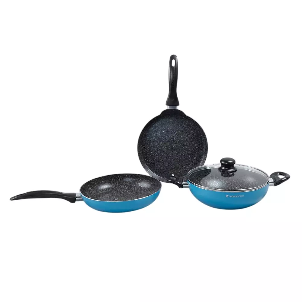 Buy Wonderchef Athena Dosa Tawa, Fry Pan & Kadhai with Glass Lid Non ...