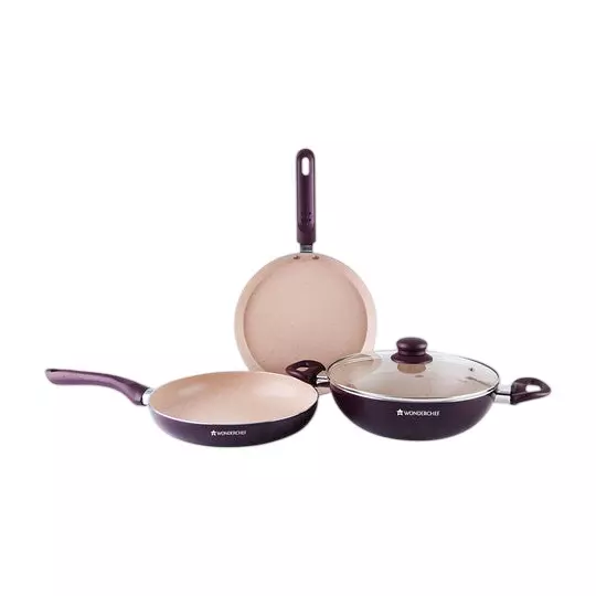 Buy Wonderchef Milano Dosa Tawa, Fry Pan & Kadhai with Glass Lid Non ...