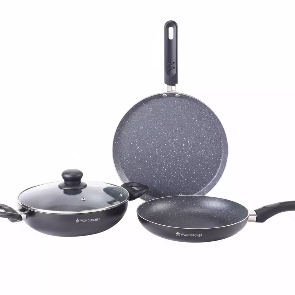 Buy Wonderchef Sienna Dosa Tawa, Fry Pan & Kadhai with Glass Lid Non ...