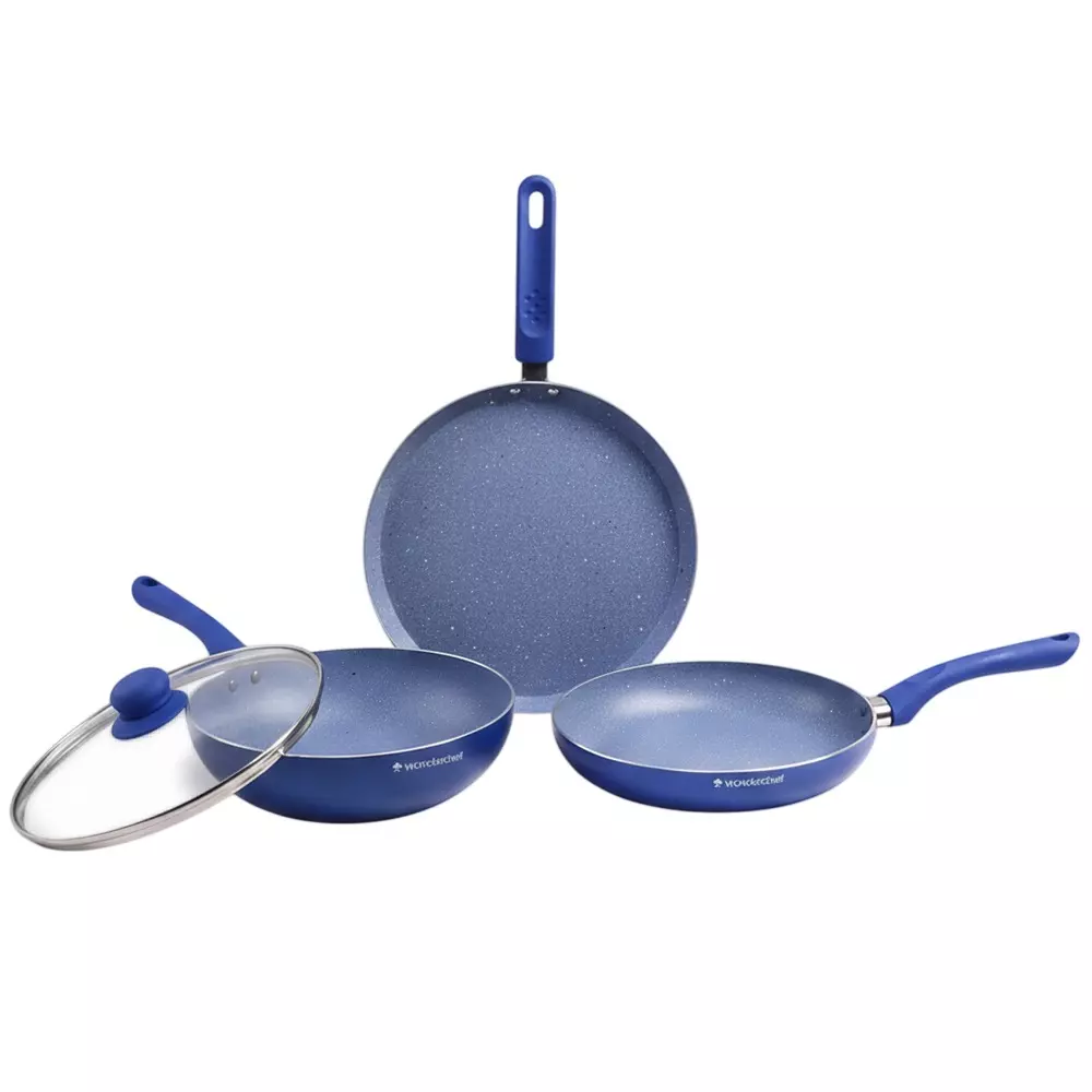 Buy Wonderchef Royal Velvet Dosa Tawa, Fry Pan & Kadhai with Glass Lid ...