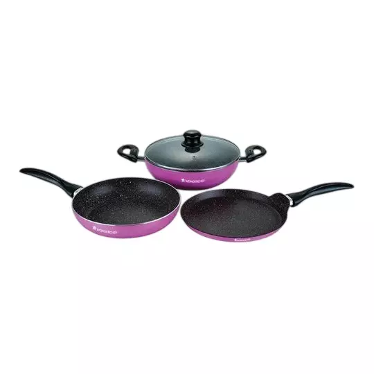 Buy Wonderchef Athena Dosa Tawa, Fry Pan & Kadhai with Glass Lid Non ...