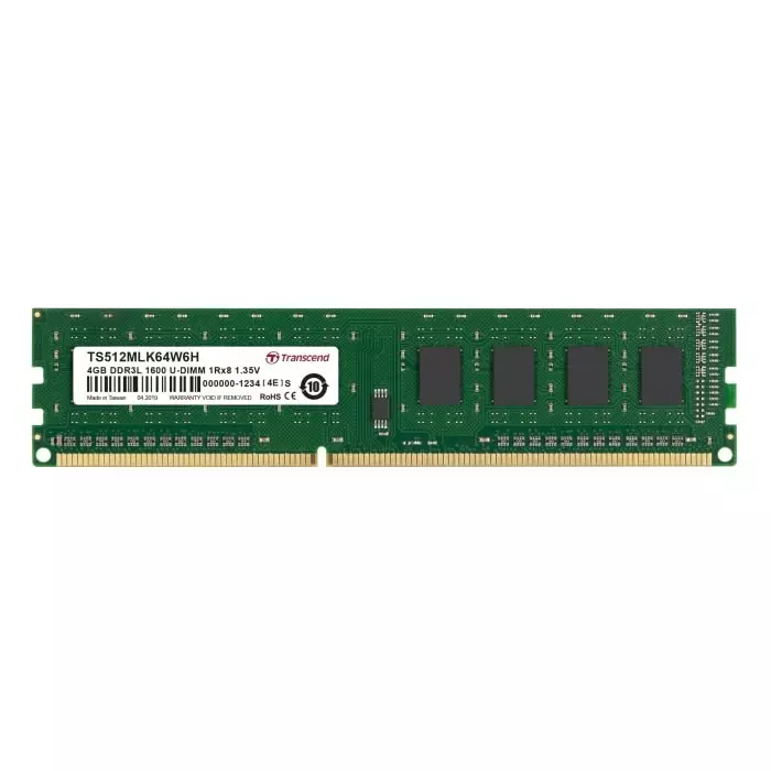 Buy Transcend 4 GB DDR3L RAM, 1600Mbit/s, UDIMM, 1.35V, TS512MLK64W6H ...