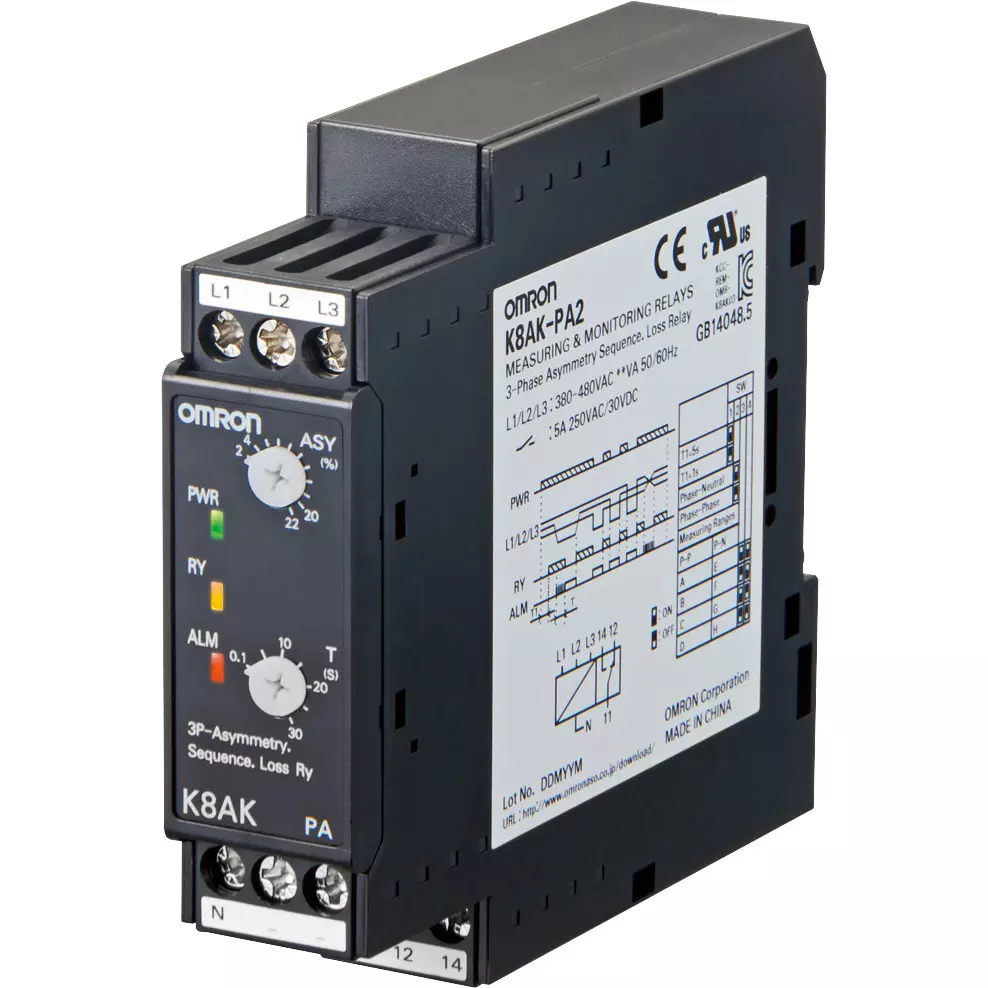 Buy Omron Three Phase Unbalanced + Reverse Phase Loss Relay, K8AK-PA1 ...