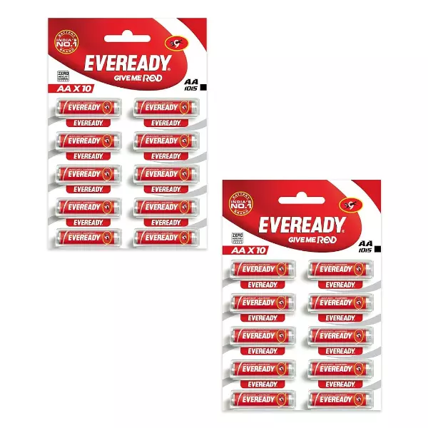 Buy Eveready Red AA Size, 1.5 V Zinc Carbon 10 Pcs Battery Pack (Combo ...