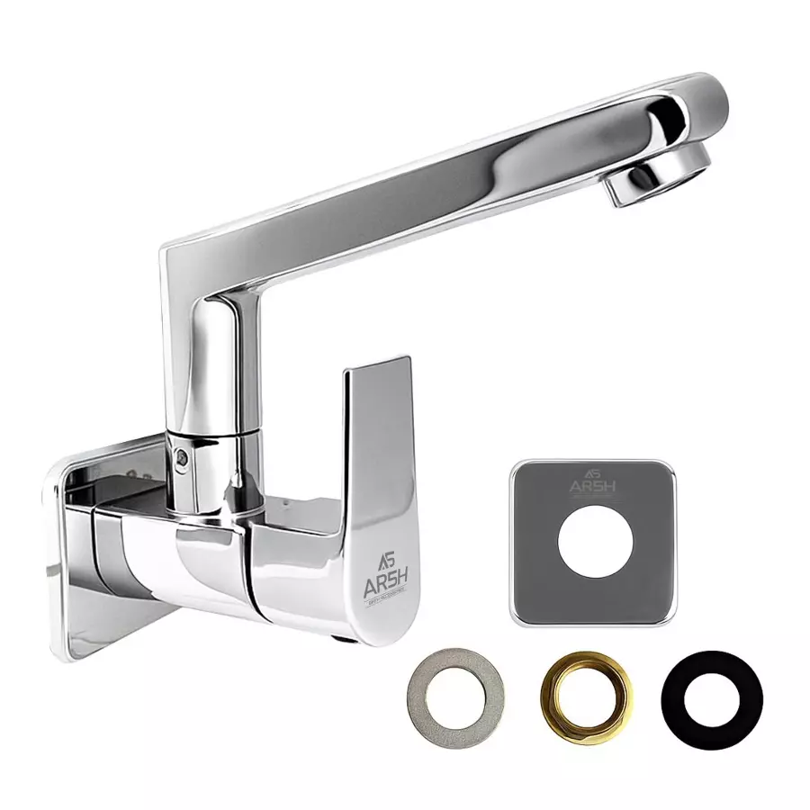 Buy AR5H Swan Neck Kitchen Sink Tap Brass Wall Mounted Chrome Finish ...