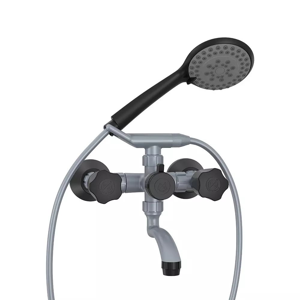 Buy RN Wall Mixer Telephonic Tap With Crutch PTMT Metallic Grey Black 1 ...