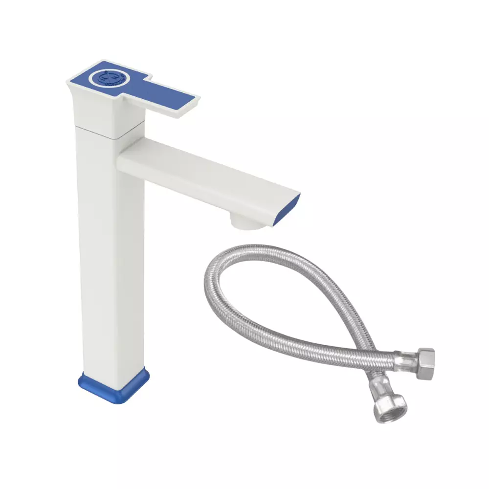 Buy RN PTMT Tall Body Foam Flow Pillar Tap With Hose Pipe Metalic Blue ...