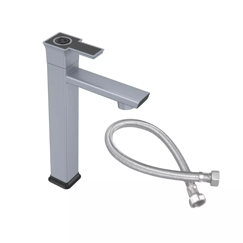 Buy RN PTMT Tall Body Foam Flow Pillar Tap With Hose Pipe Metalic Grey ...