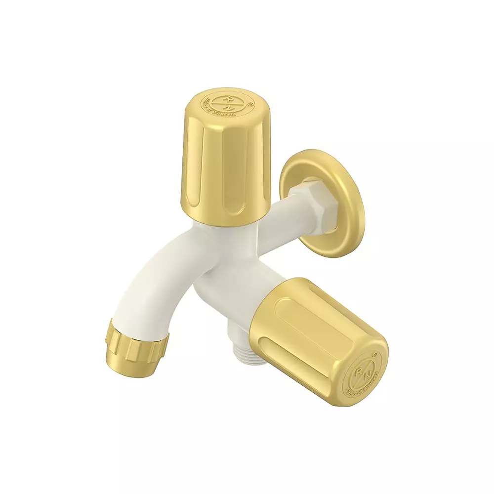 Buy RN 2 In 1 BIB Tap With Flange PTMT Ivory Bright Gold 1/2 Inch (15 ...