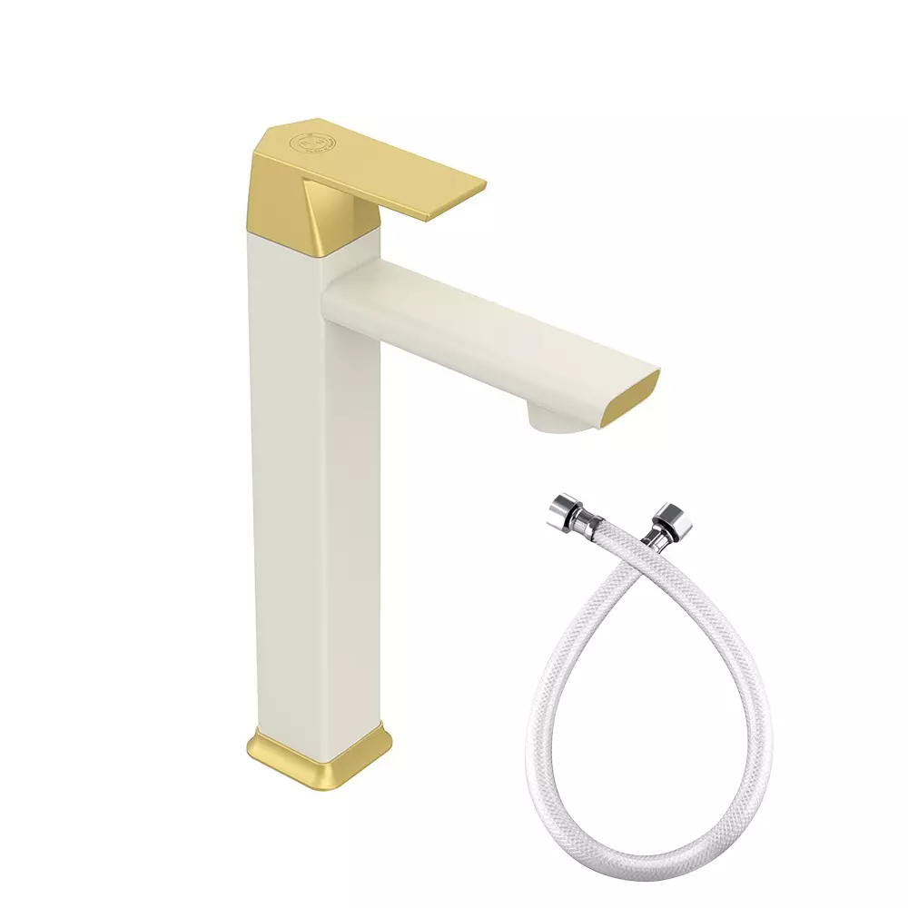 Buy RN Foam Flow Pillar Tap Tall Body With Braided Pipe Kit PTMT Ivory ...