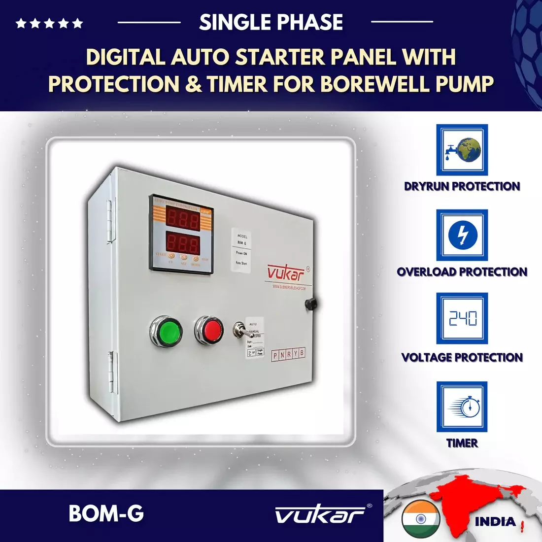 Buy Vukar 3 HP Single phase Submersible Panel Board BOM-G Online in ...