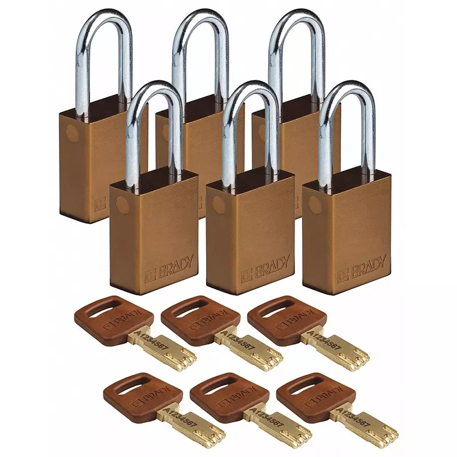 Buy BRADY Lockout Padlock with 6 Keys Aluminum Brown, 55JY39 (Set of 6 ...