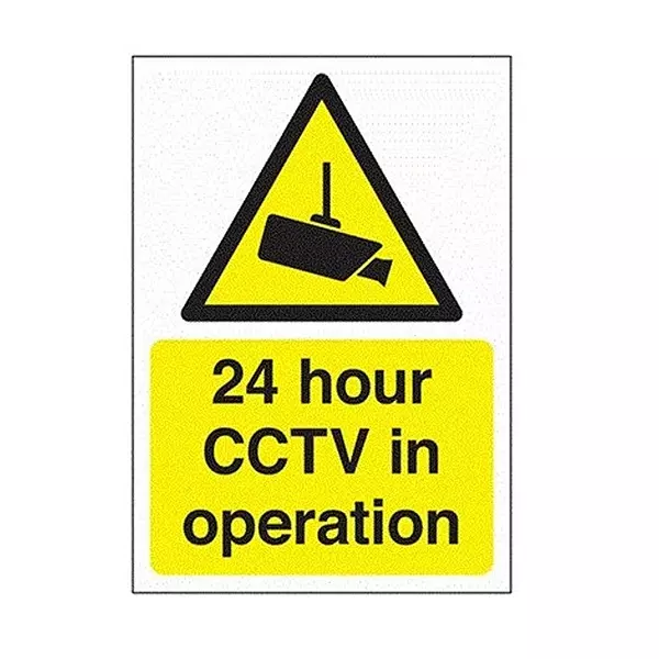 Buy RS PRO CCTV Sign 24 hour CCTV In Operation Yellow, Black Polyester ...