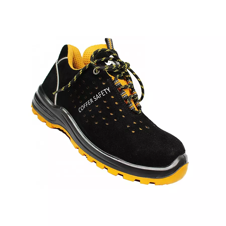 Buy Coffer Safety Black and Yelow Suede Leather Safety Shoe, 82345 ...
